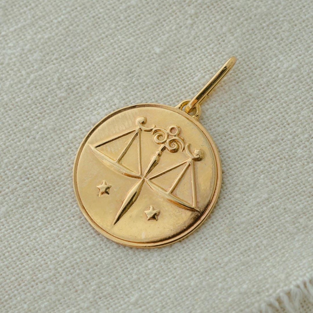 Vintage 18k Gold Scales of Justice —libra Zodiac Medallion Charm ...