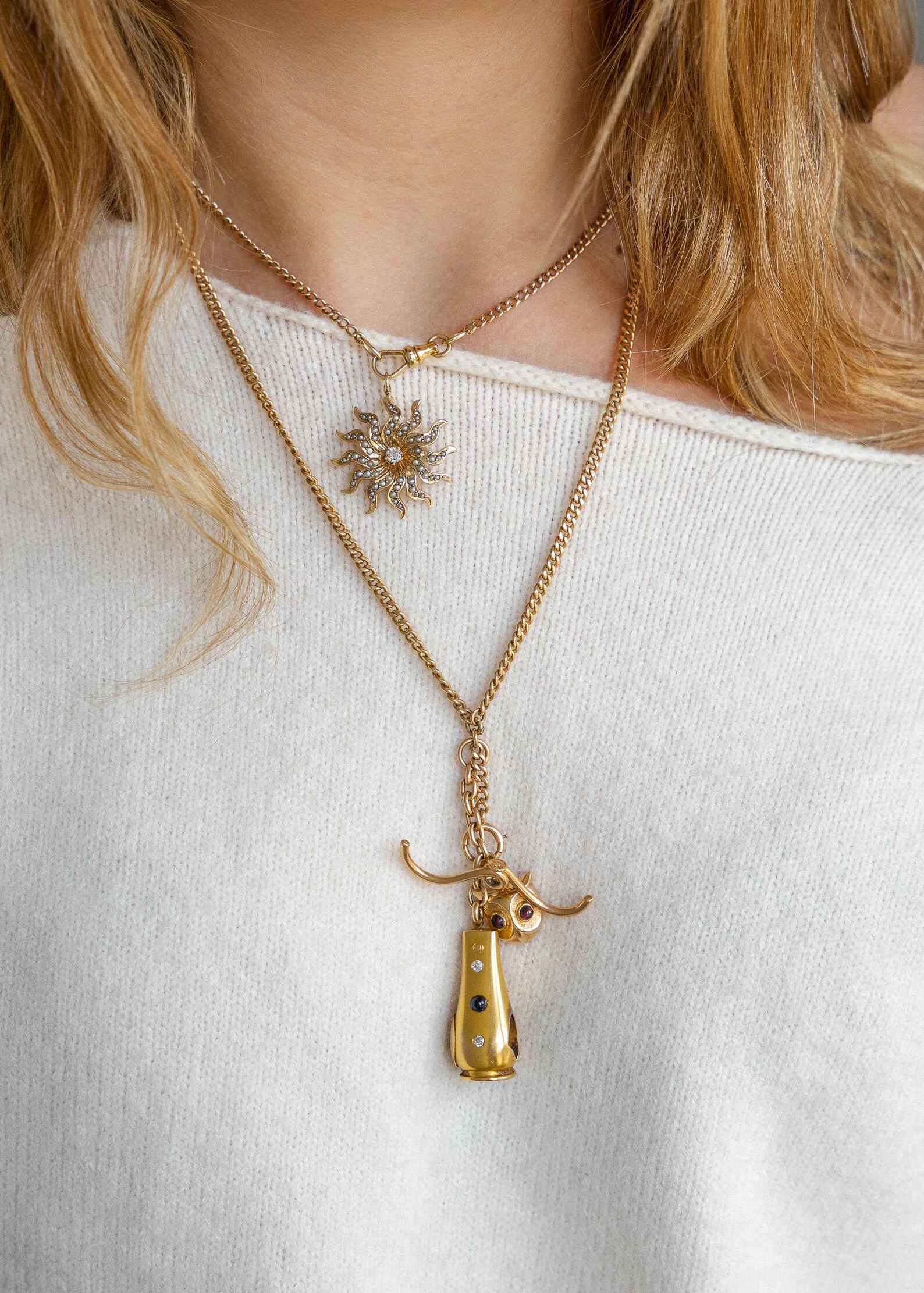 Vintage 14k Gold Cigarello Cutter Pendant, Sapphire & Diamond Charm - Etsy