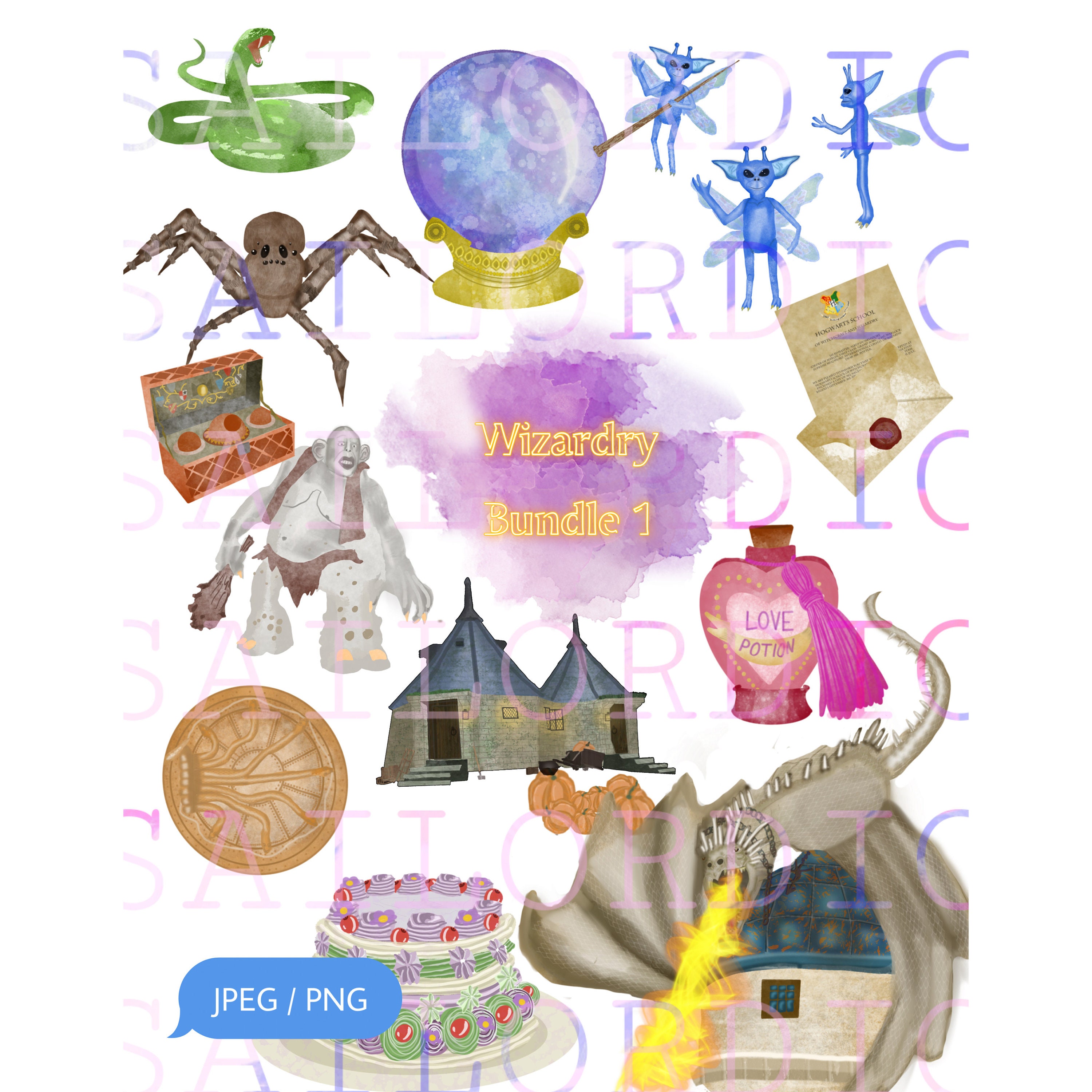 Watercolor HP Wizardry Large Bundle PNG/JPG - Etsy