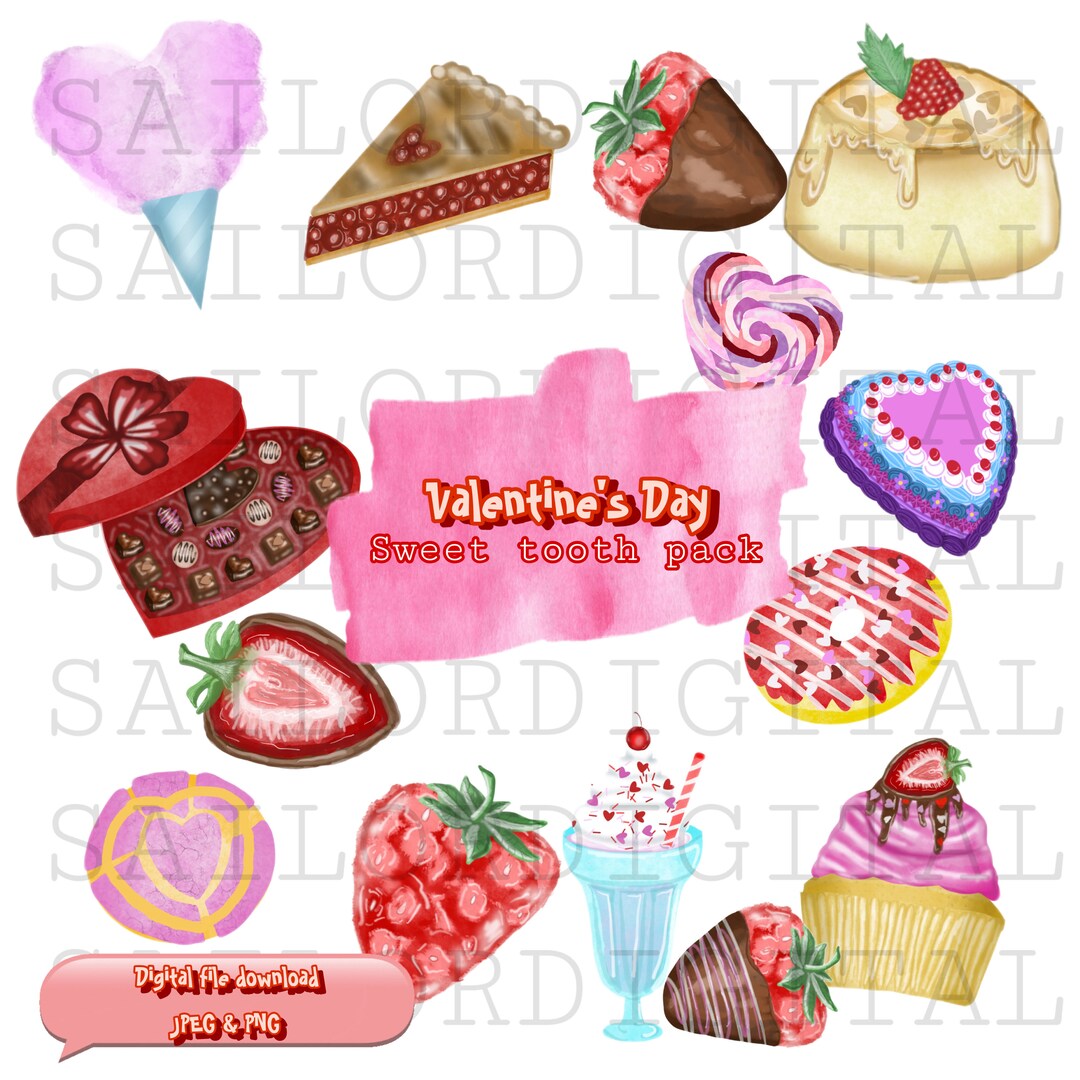 Valentines Day Themed Dessert Clipart PNG/JPG - Etsy