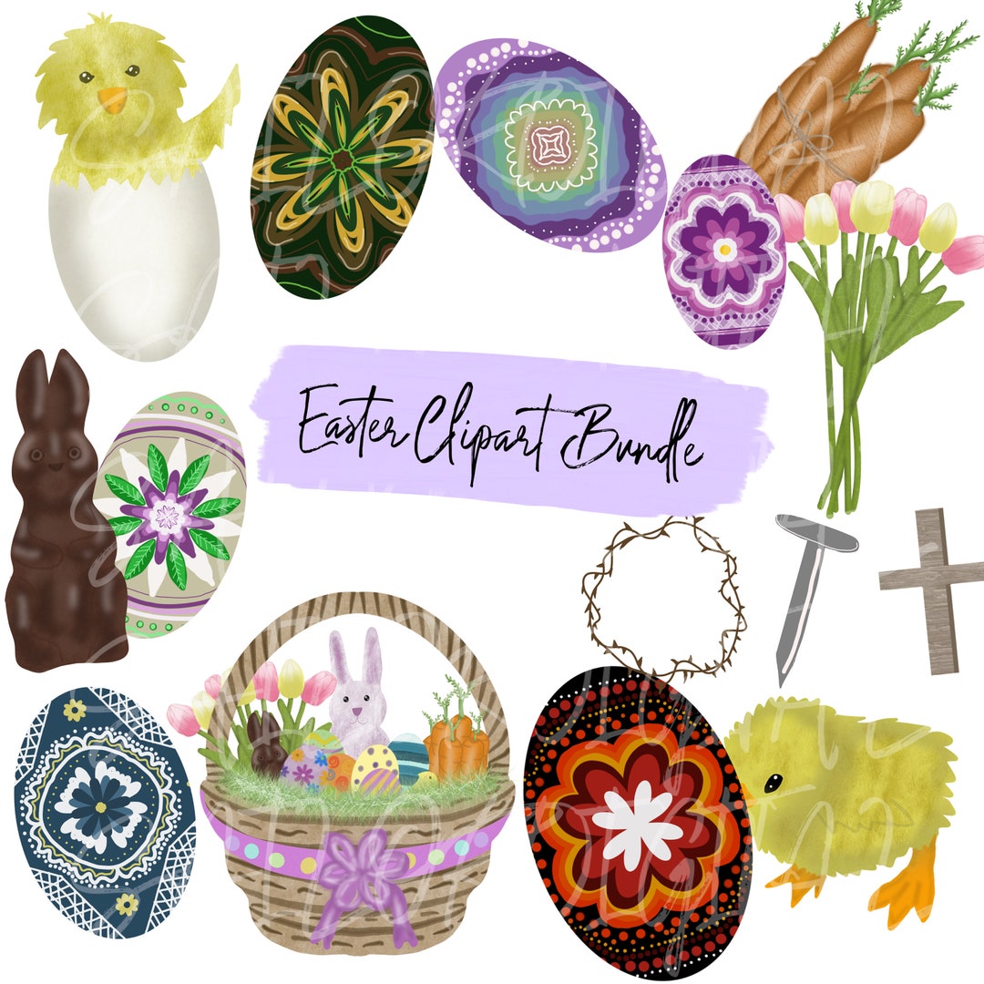 Easter Clipart eggs Basket Bunny Chocolate Chicks and More - Etsy