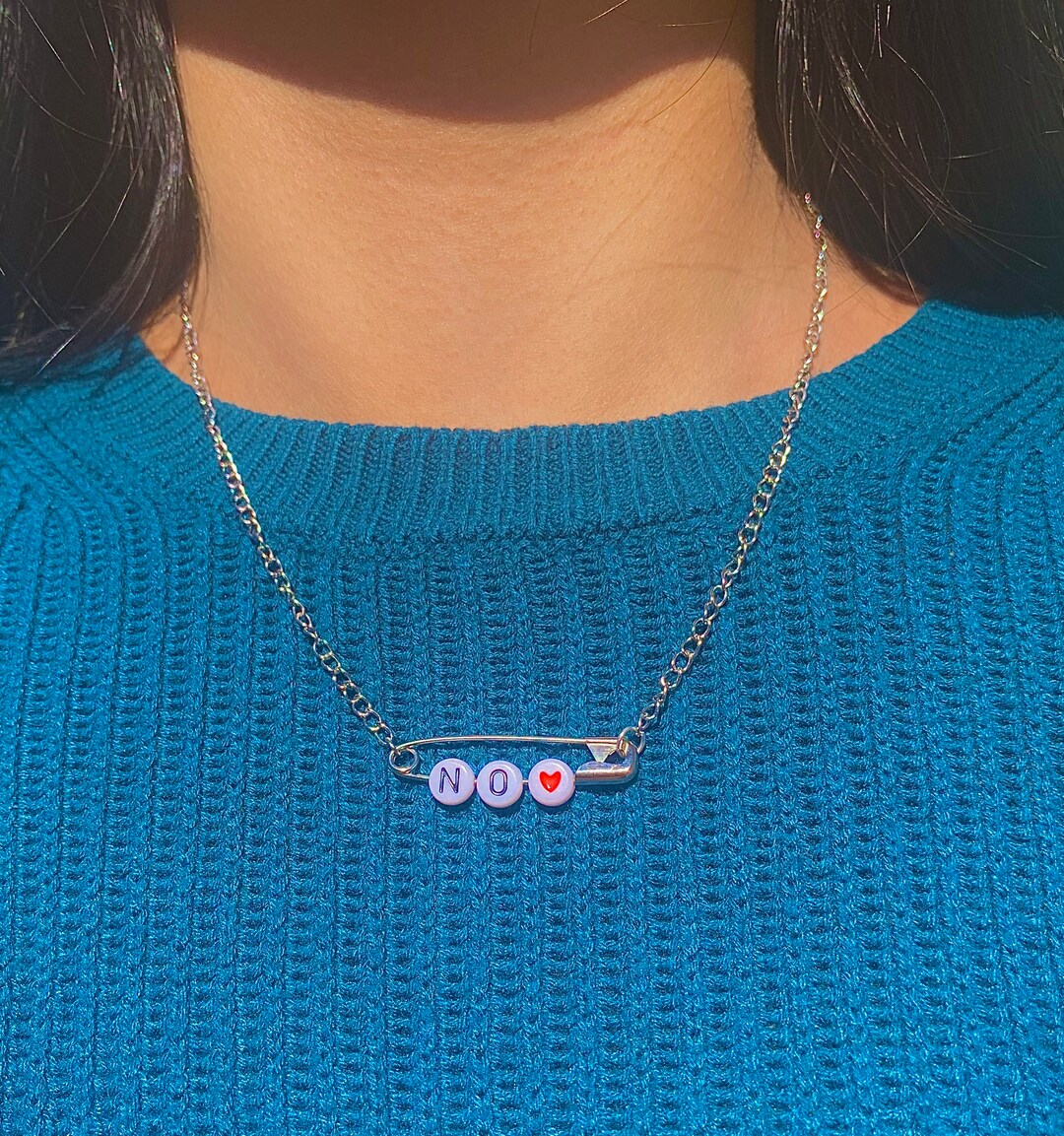 Custom 3 Letter Beads Safety Pin Necklace - Etsy