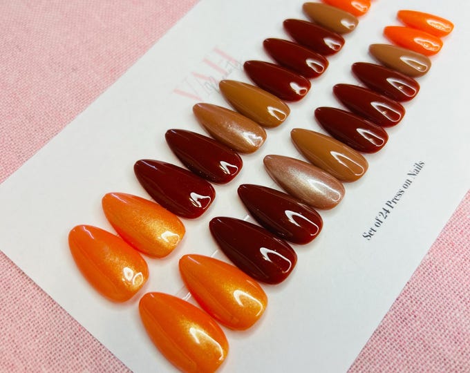 Red & Orange Fall Decal Press on Nails | Glue on Nails | Set of 24 ...