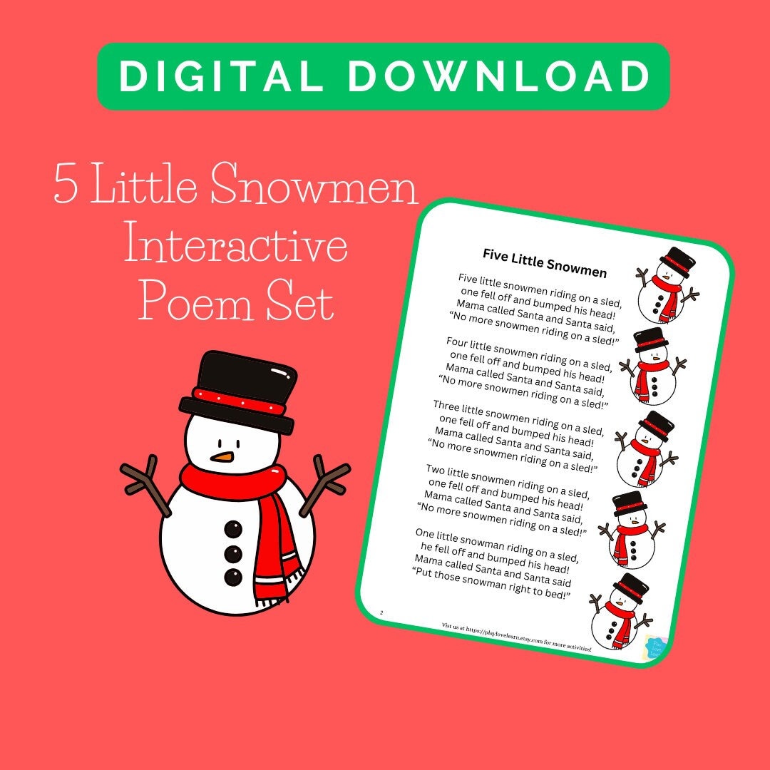 Five Little Snowmen Poem Activity Printout | DIGITAL DOWNLOAD | Toddler ...