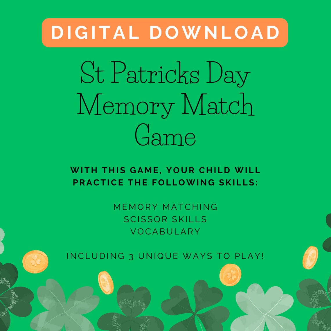 St Patricks Day Matching Game DIGITAL DOWNLOAD Toddler Activity ...