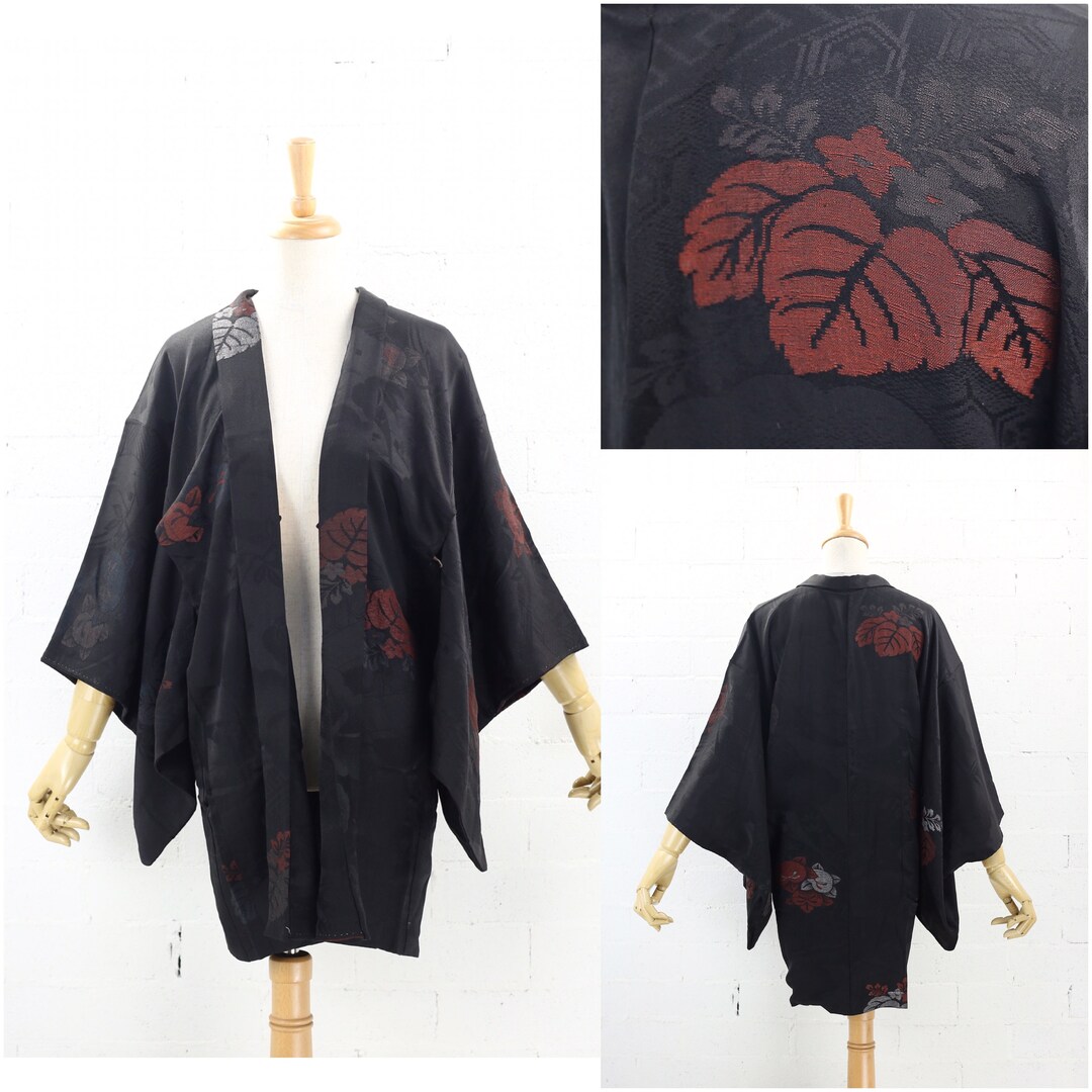 Antique Black Kiri Pattern Haori Kimono Jacket Silk - Etsy