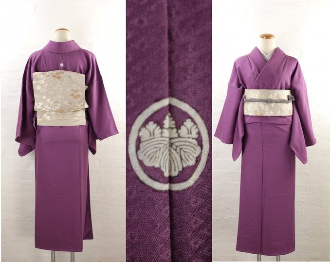 Wide Size, Vintage Purple Iromuji Kimono With a Family Crest Silk ...