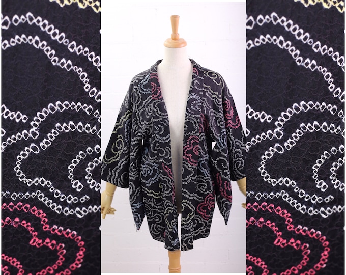 Woman's Haori Jacket Vintage Japanese Black Silk Kimono Jacket Sparkle ...