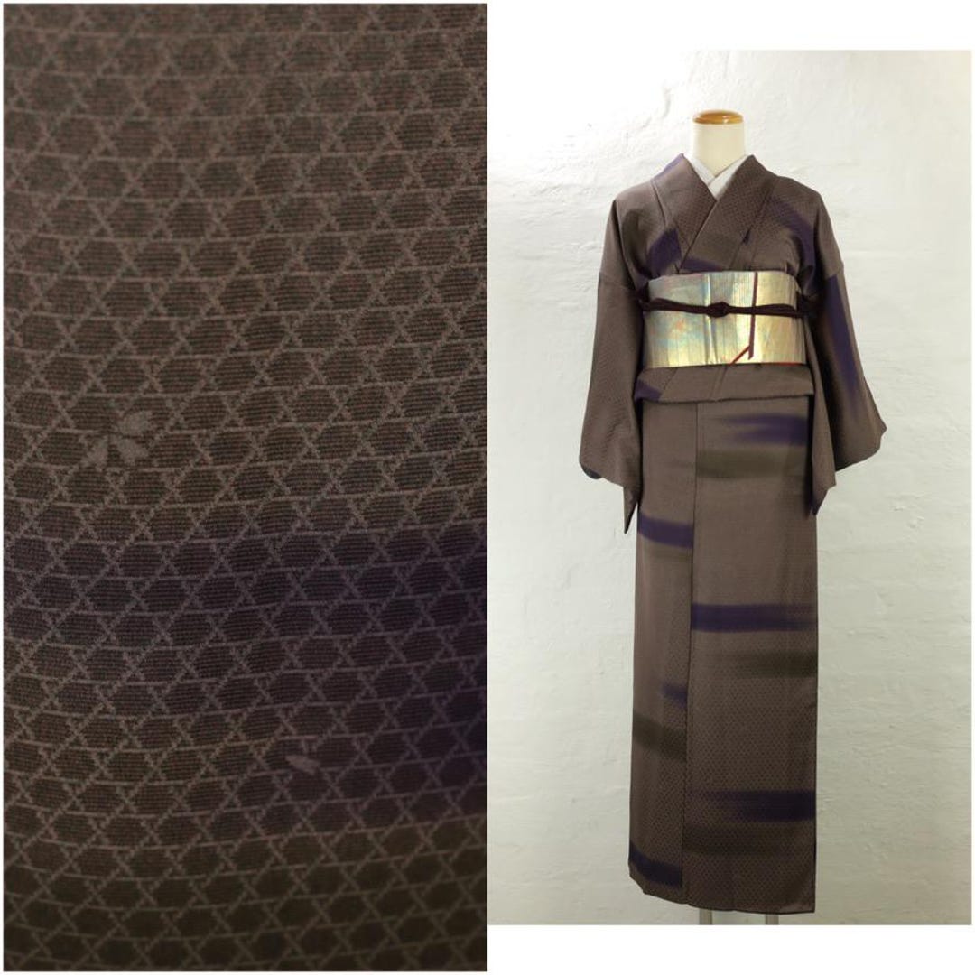 Vintage Bokashi Brown Komon Kimono | Silk | Traditional Kimono | Kimono ...
