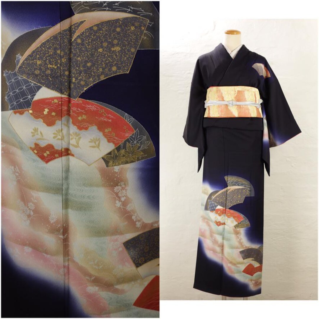 Vintage Semi Formal Kimono With a Family Crest, Dark Navy Blue, Jigami ...