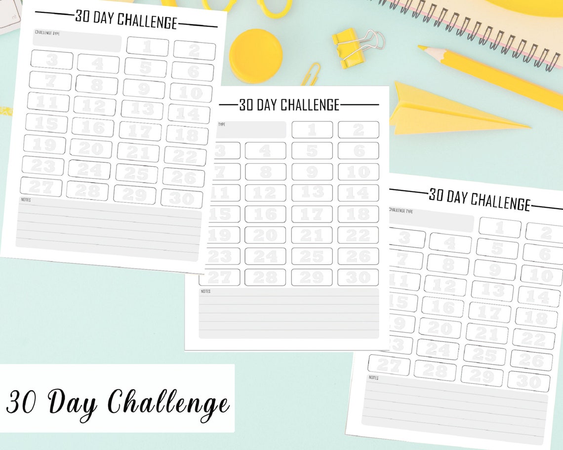 30 Day Challenge, Print at Home Instant Download, Printable, Black ...