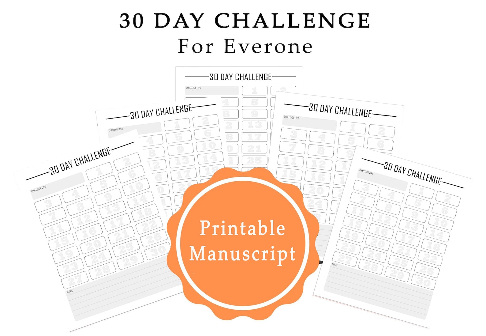 30 Day Challenge, Print at Home Instant Download, Printable, Black ...