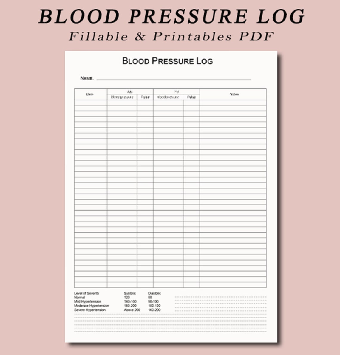Blood Pressure Log Book Printable High Blood Pressure | Etsy