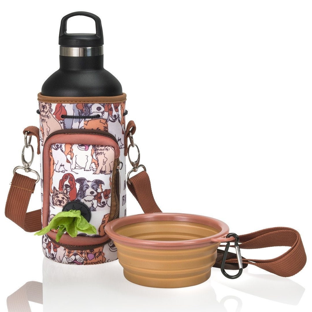 Water Bottle 32oz Carrier With Bowl & Pocket, Drink Cozy Poop Bag ...