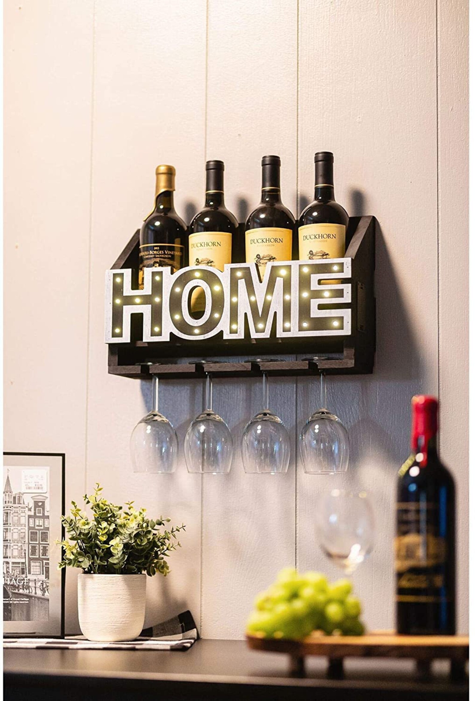 LED Wine Rack Light up 4-bottle & 4-glass Holder Vintage - Etsy