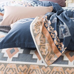 Bohemian Patterned Bedding 400TC Duvet Cover 3pc Set & 2 Shams Aztec All-natural Modern Ultra ...