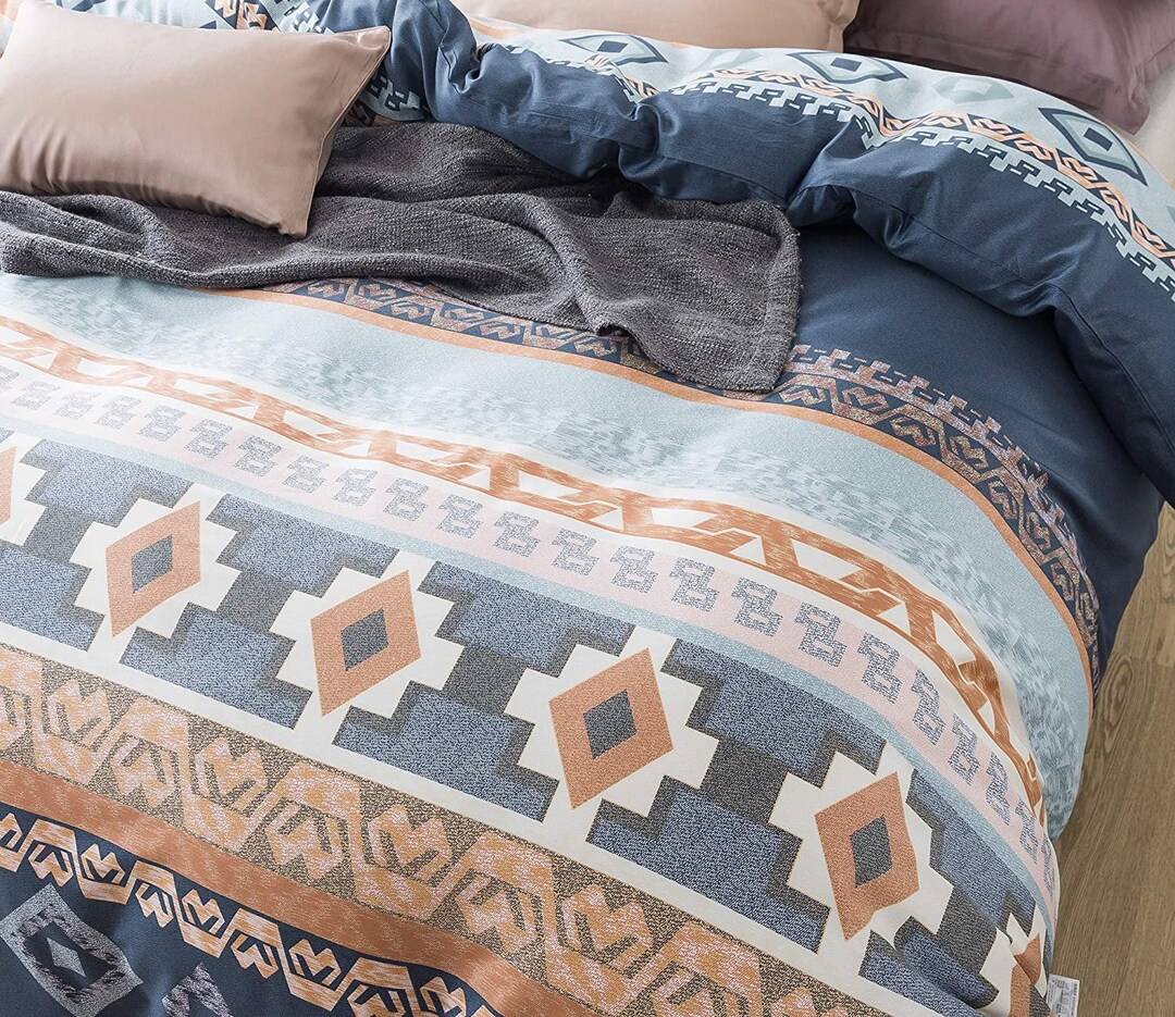 Bohemian Patterned Bedding 400TC Duvet Cover 3pc Set & 2 Shams Aztec All-natural Modern Ultra ...