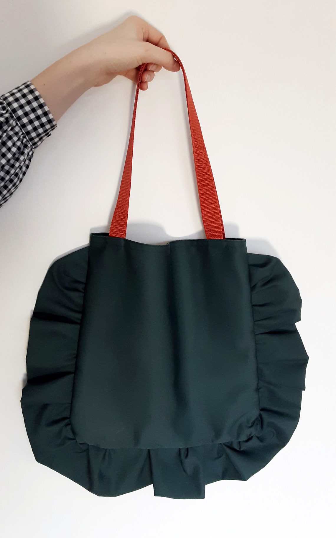 Dark Green Ruffle Bag with a Contrasting Burnt Orange Strap | Etsy