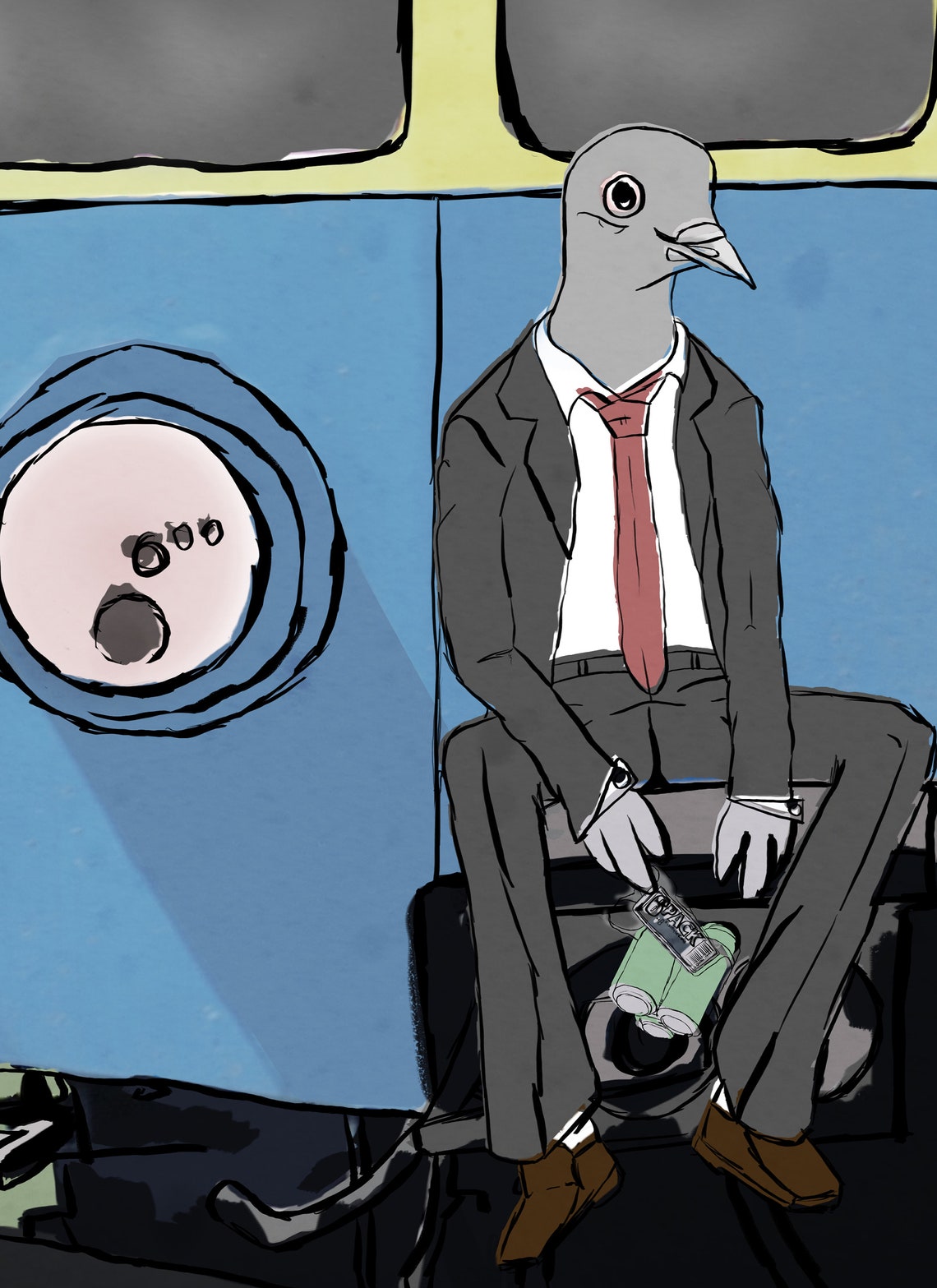 Pigeon Human Body Animal Head Print Sat on the Train - Etsy UK