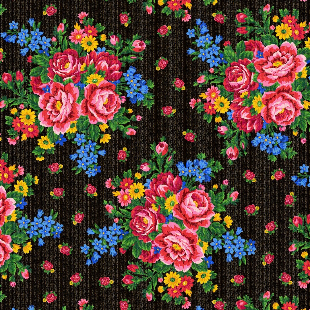 Kokum Scarf (babushka) - Black Floral - Metallic - Sold by the Yard - Etsy