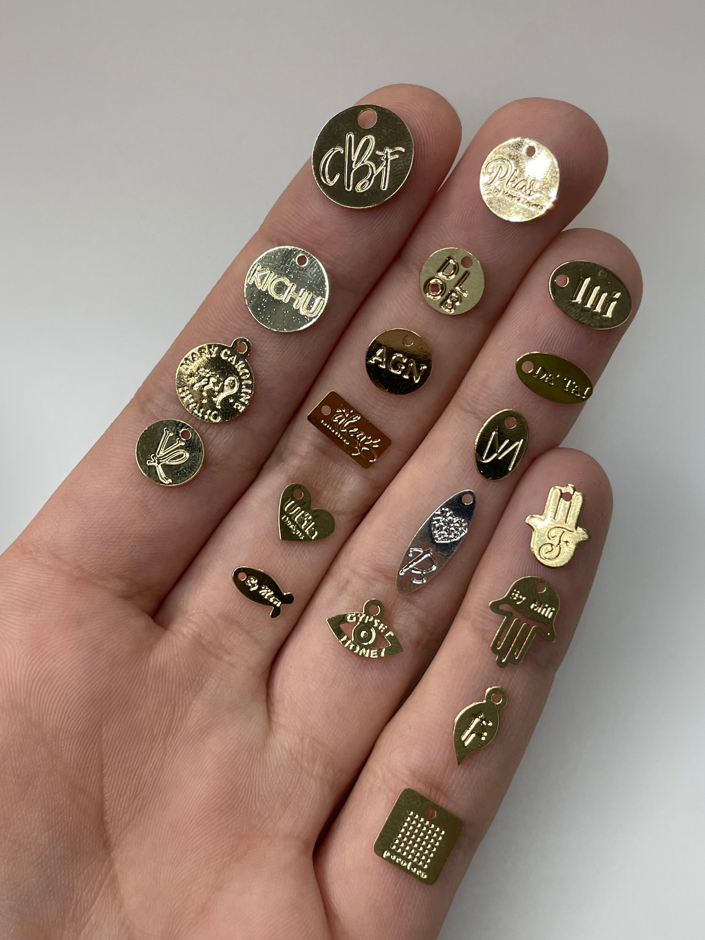 Custom Tag Engraved Jewelry Charms Gold Plated Brand Logo - Etsy