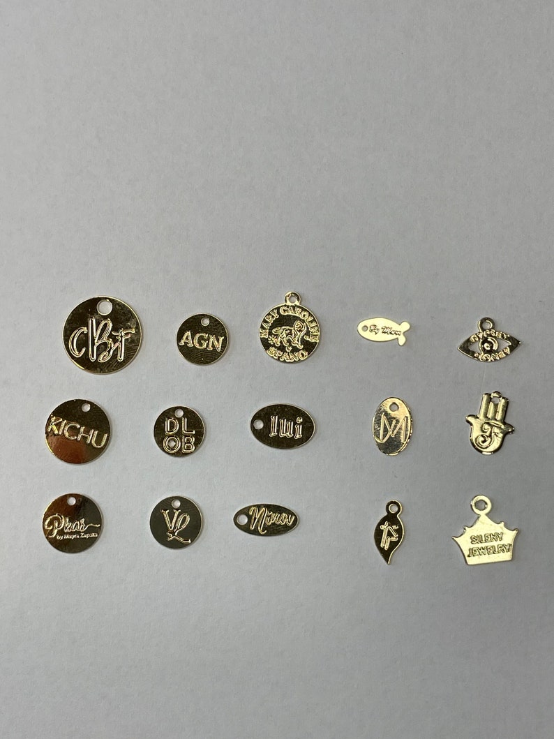 Custom Tag Engraved Jewelry Charms Gold Plated Brand Logo - Etsy