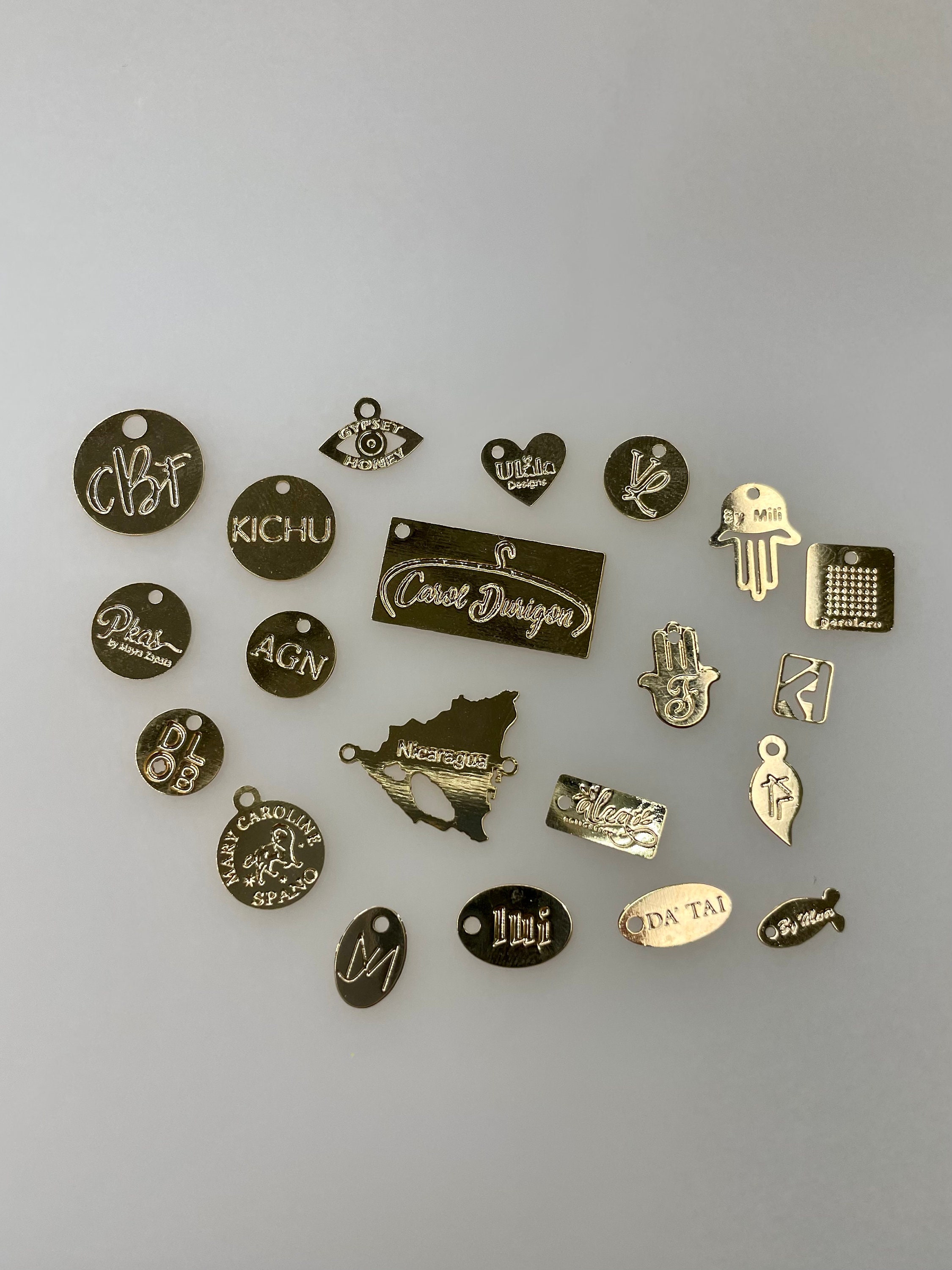 Custom Tag Engraved Jewelry Charms Gold Plated Brand Logo - Etsy