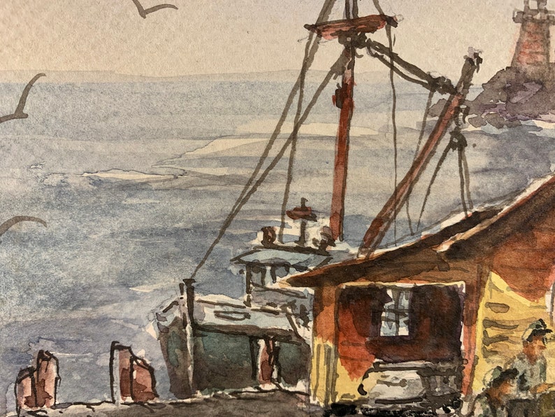 L. DEVOE Signed Watercolor “tall Tales” Fisherman by the Harborl. - Etsy