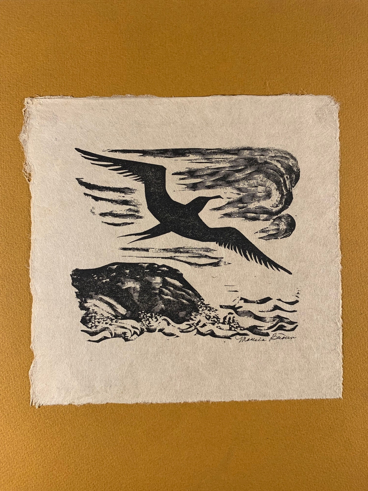 VINTAGE WOODBLOCK PRINT Seagull by the Bluffs - Etsy
