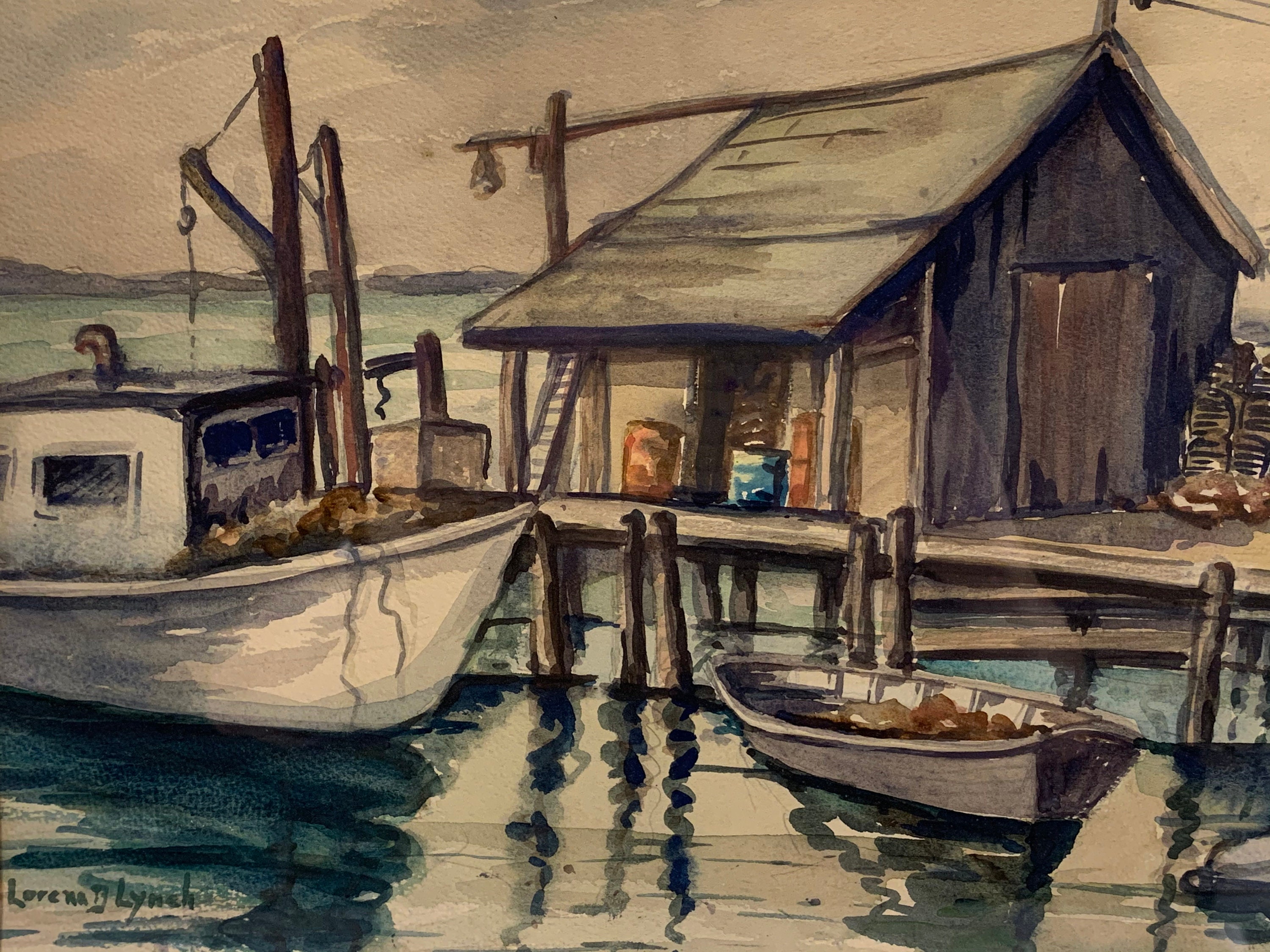 LORENA BABBITT LYNCH (american,mid-20th Century) New England Harbor ...