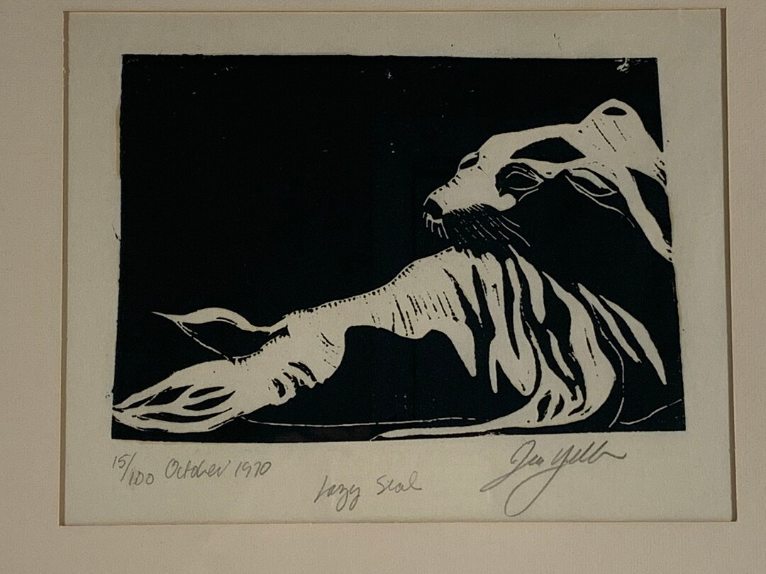 Original Woodblock Print lazy Seal Signed and Dated October 1970 ...