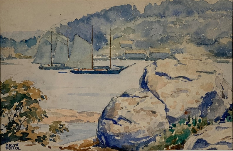 RALPH FULLER american, 1890 1963 Original Signed Watercolor rocky Cove ...