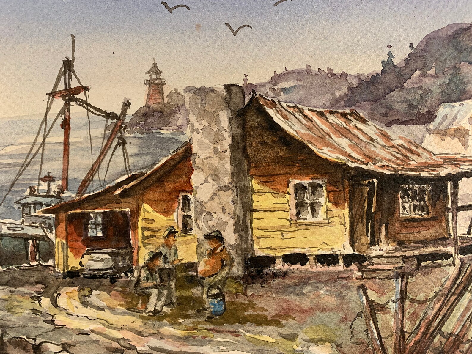 L. DEVOE Signed Watercolor “tall Tales” Fisherman by the Harborl. - Etsy