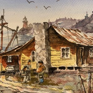 L. DEVOE Signed Watercolor “tall Tales” Fisherman by the Harborl. - Etsy