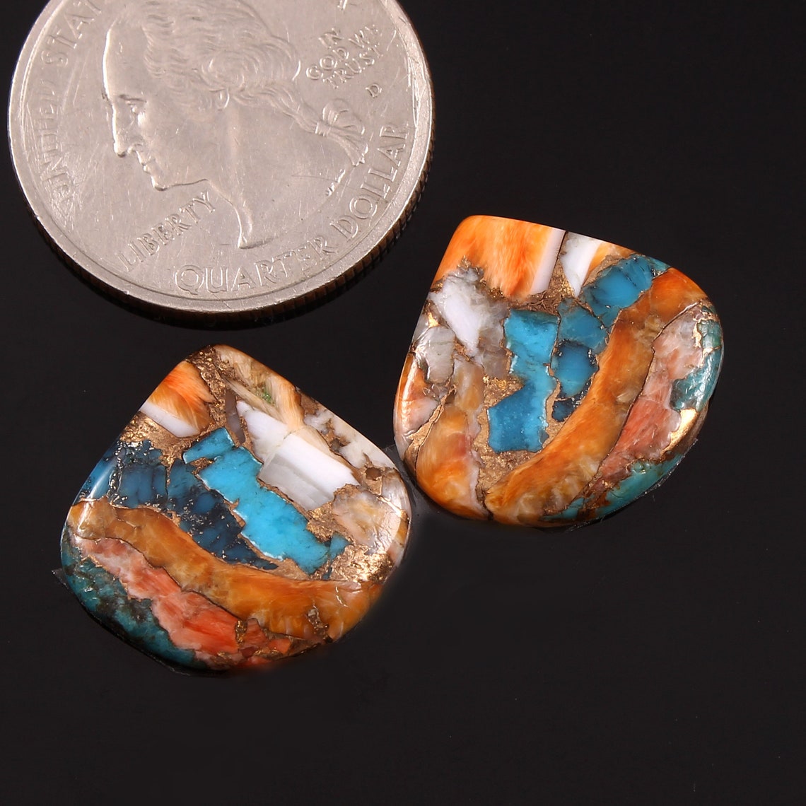 AAA Spiny Oyster Copper Turquoise Cabochon Pair Smooth - Etsy UK