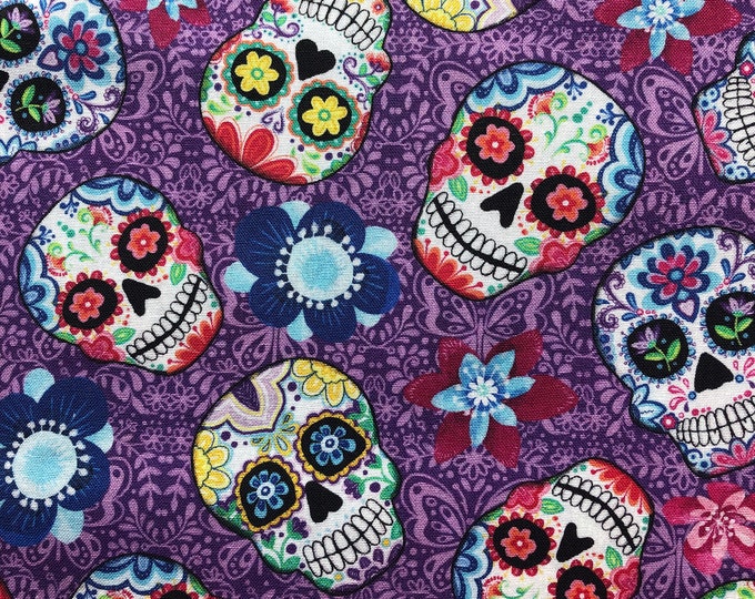 Purple Sugar Skull Halloween Fabric Sugar Skulls Cotton Fabric - Etsy