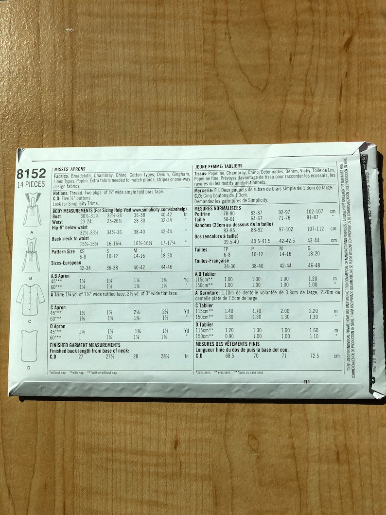 Vintage Apron Pattern 8152 Simplicity Apron 1970's Vintage - Etsy