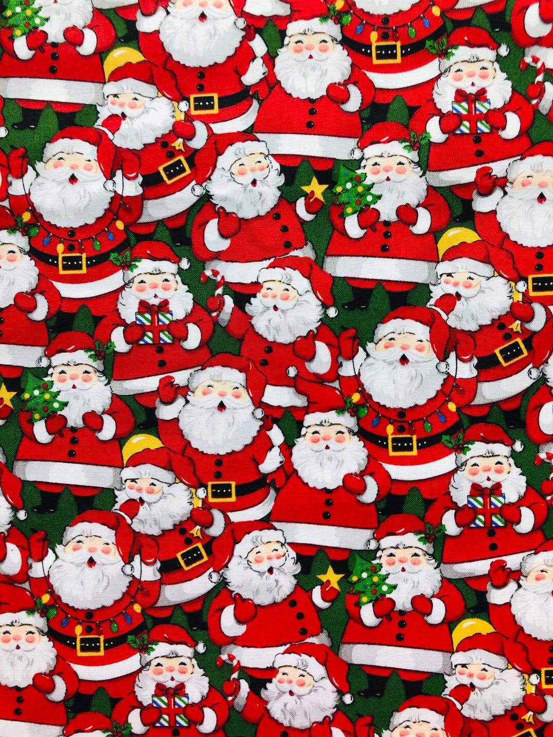 Vintage Santa Clauses on a Lightweight Woven Cotton Fabric Christmas ...