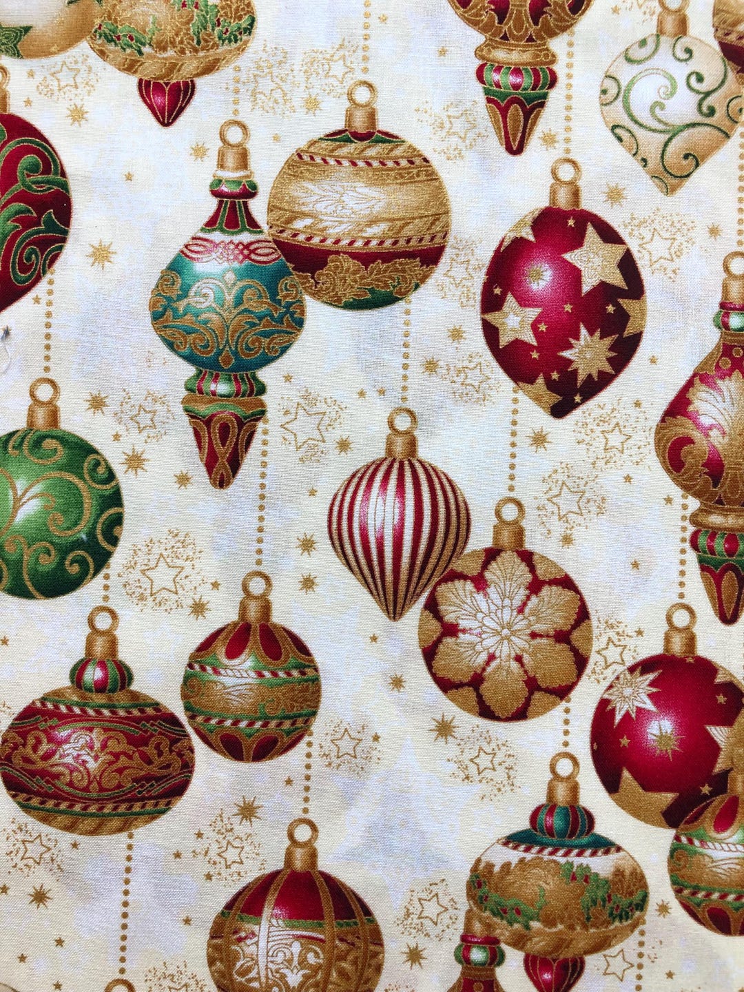 1/2 Yard Holiday Flourish Christmas Tree Ornaments Lightweight Woven ...