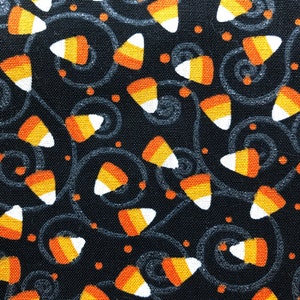 Candy Corn Fabric 2 Candy Corn on Black Woven Lightweight Cotton ...
