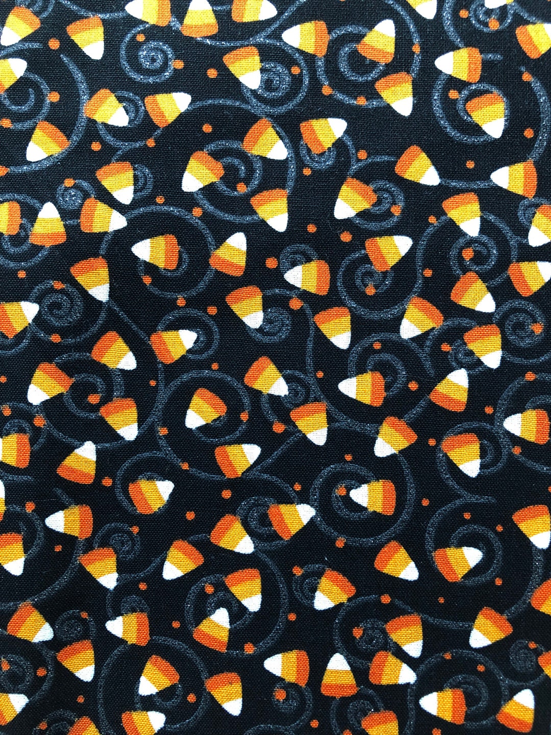 Candy Corn Fabric 2 Candy Corn on Black Woven Lightweight Cotton ...