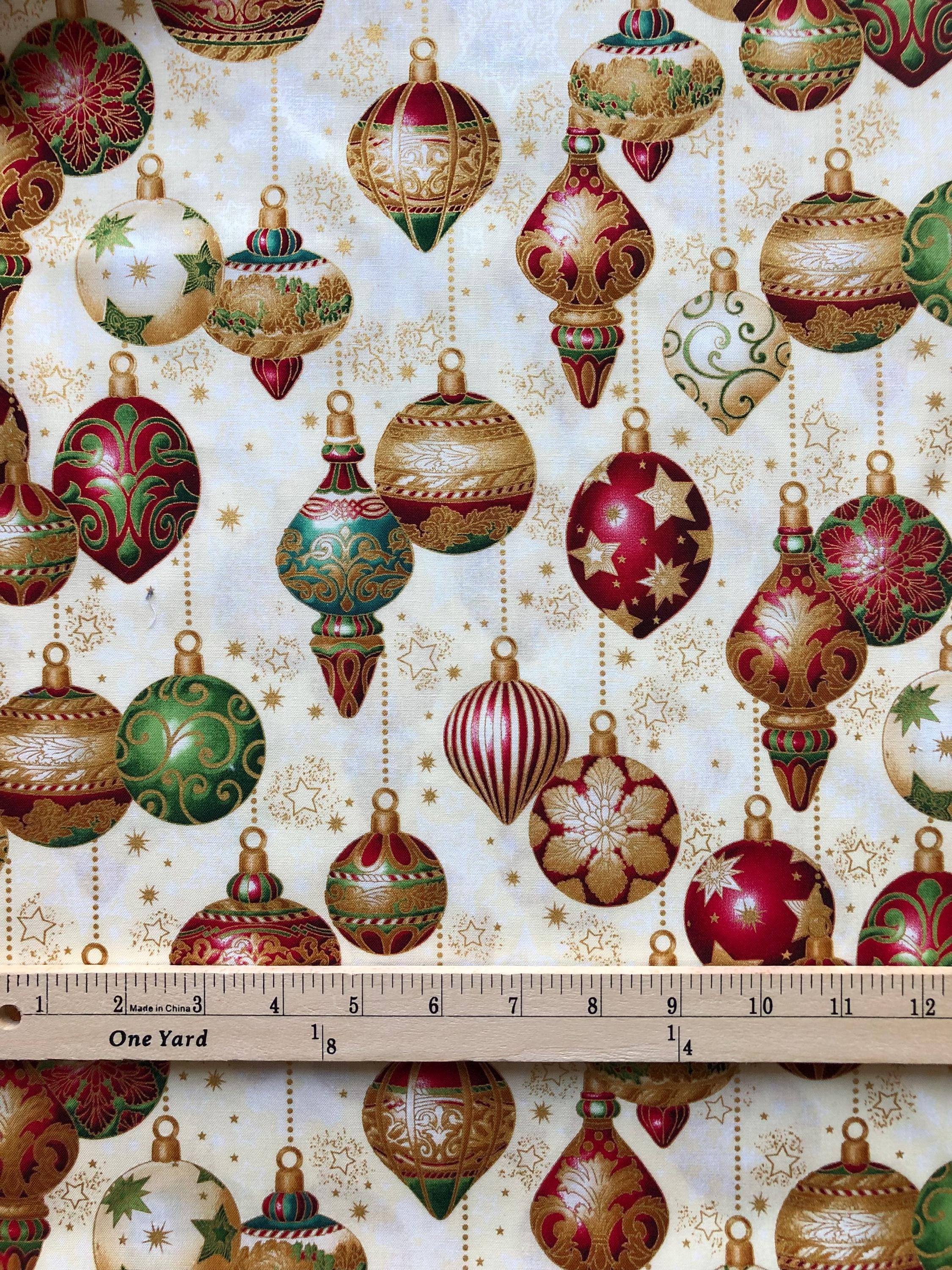 1/2 Yard Holiday Flourish Christmas Tree Ornaments Lightweight Woven ...