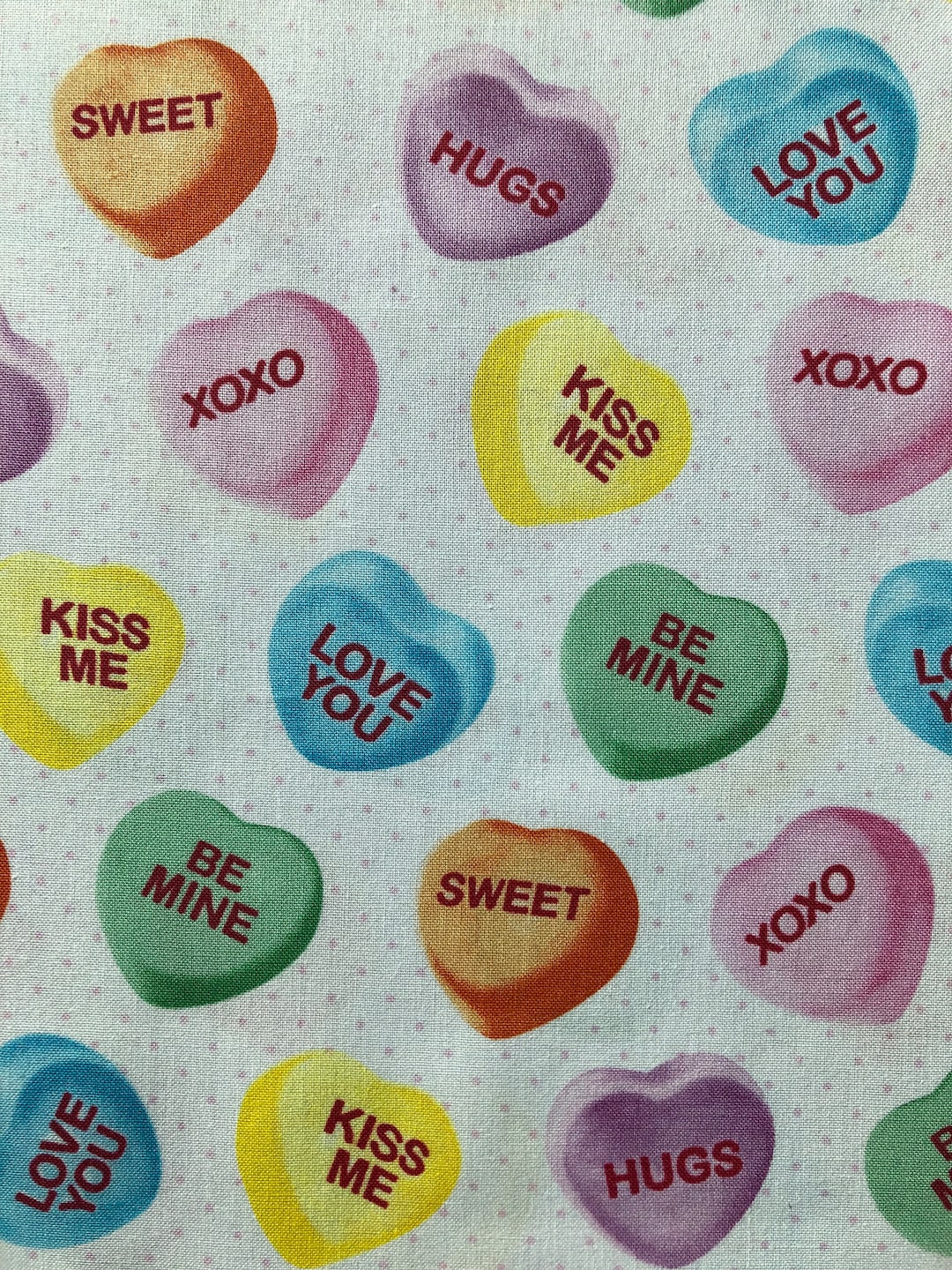 Valentines Fabric Conversational Hearts Valentines Candy Cotton Fabric ...