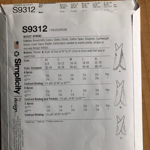 Simplicity Cross Back Apron Pattern S9312 Apron Pattern 9312 - Etsy