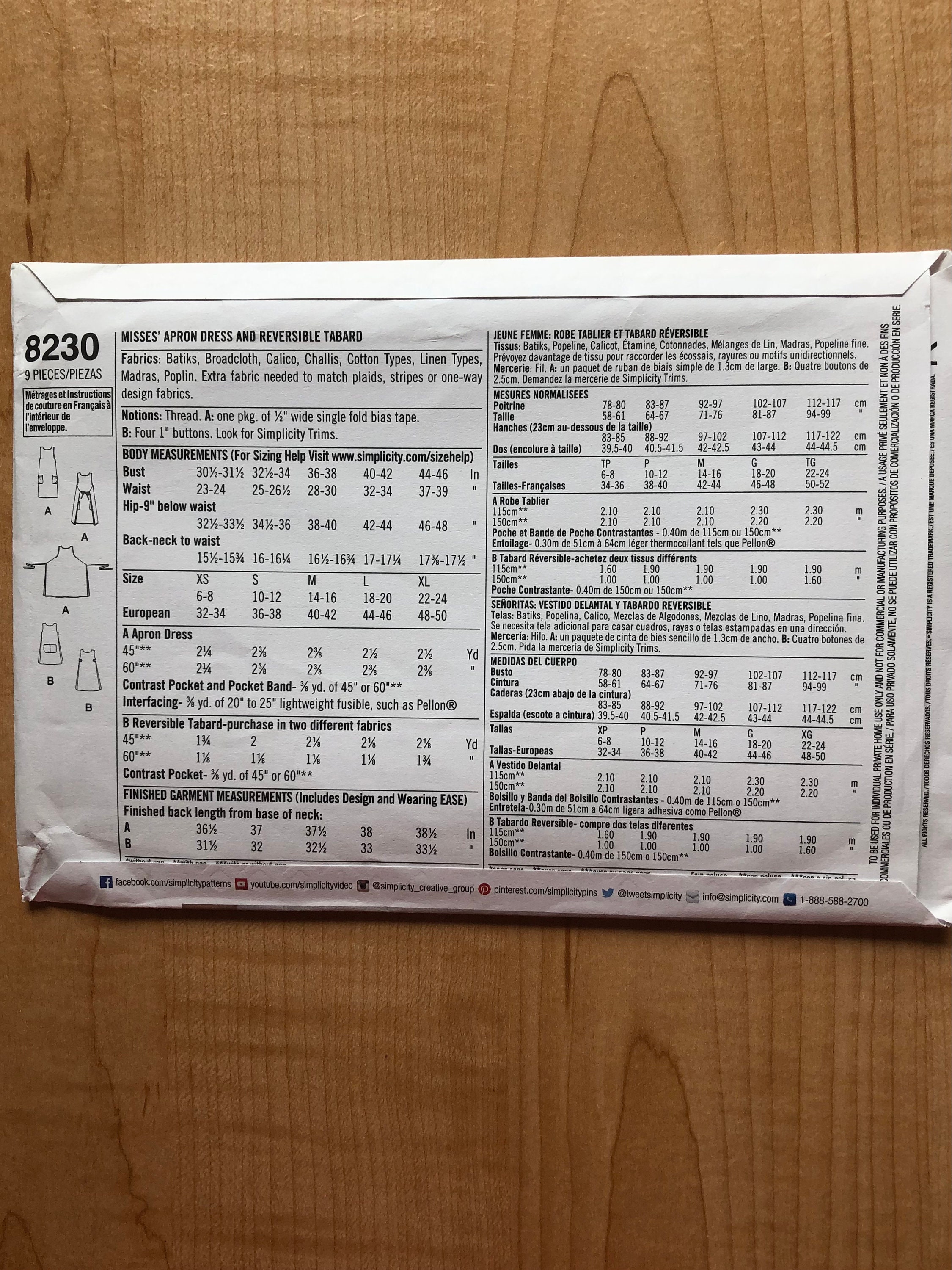 Simplicity Pattern 8230 Apron Dress Apron Pattern - Etsy