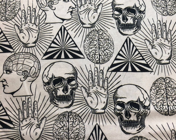 Occult Fabric II, Cotton Skulls Halloween Fabric Halloween Occult ...