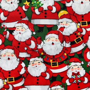 Vintage Santa Clauses on a Lightweight Woven Cotton Fabric Christmas ...