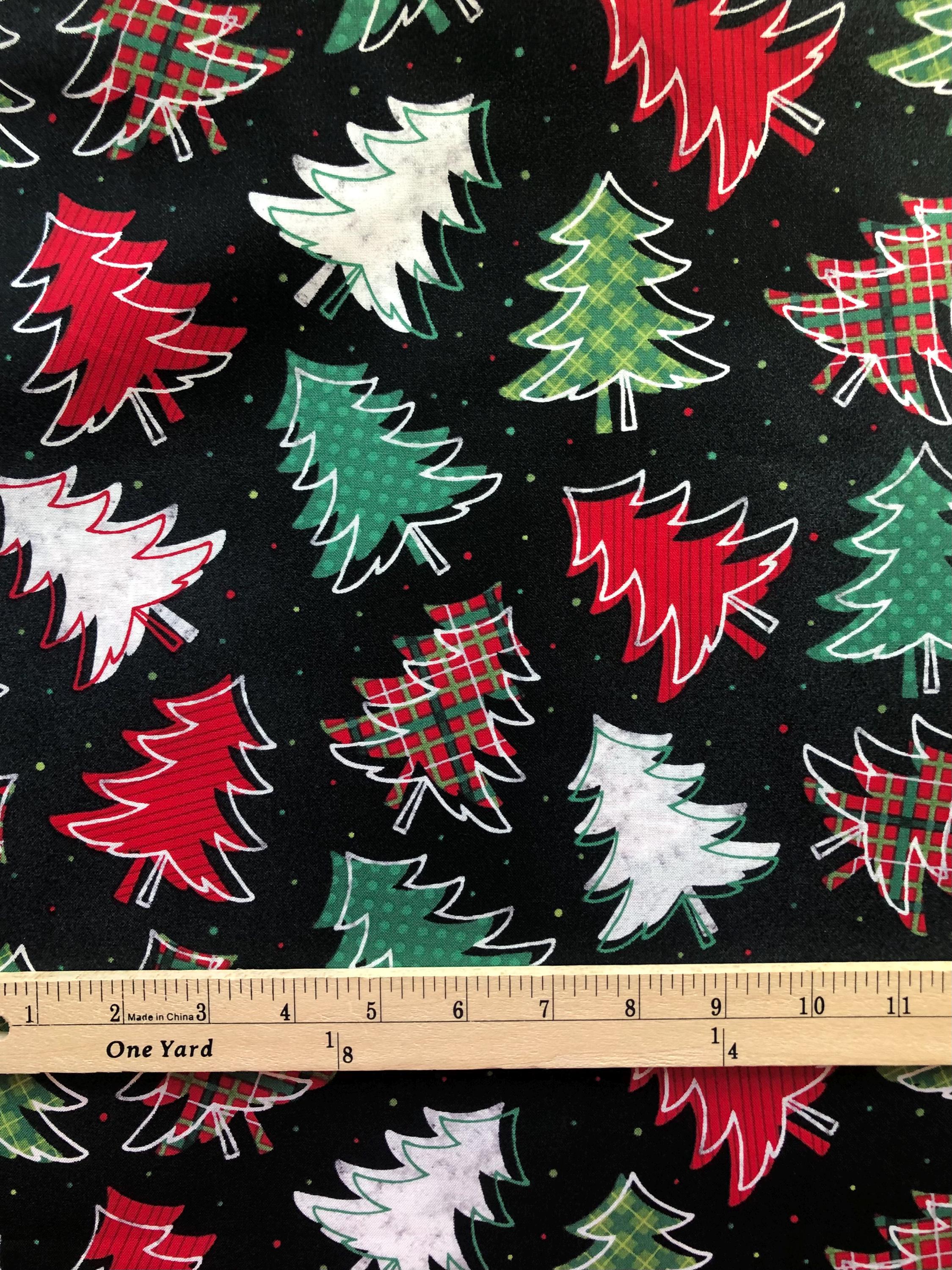 Multi Colored Christmas Trees Lightweight Woven Cotton Christmas Fabric ...