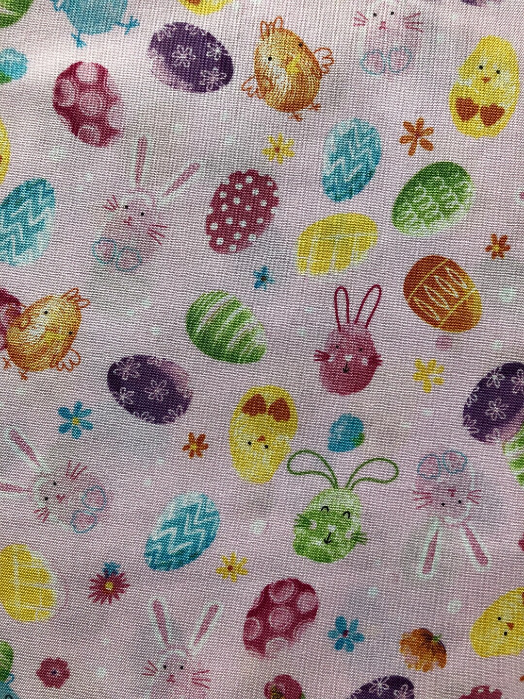 Bunnies and Easter Eggs on Soft Pink Background Easter Cotton Fabric ...