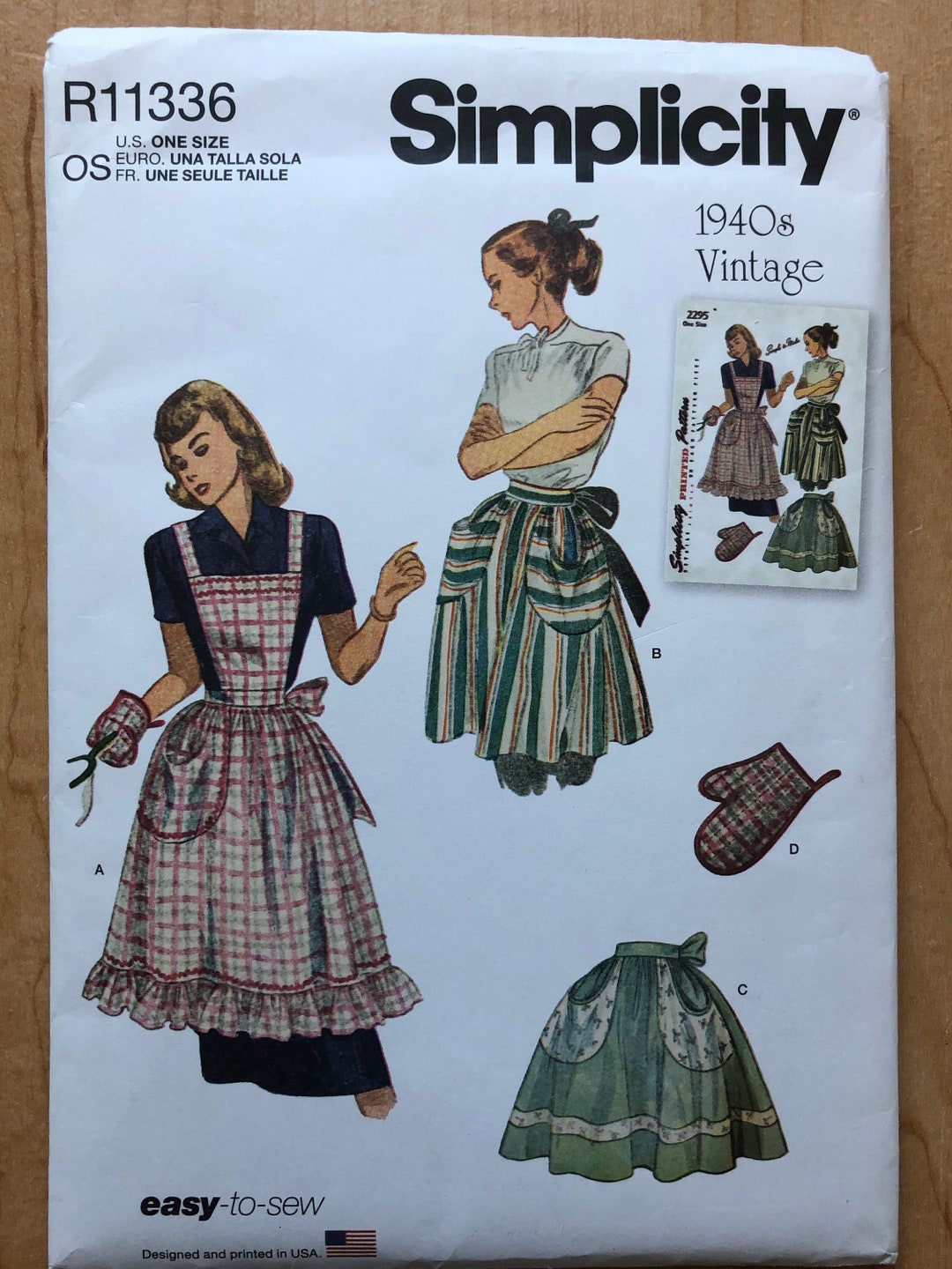 Simplicity S9496 R11336 Vintage 1940's Apron Pattern and Potholder ...